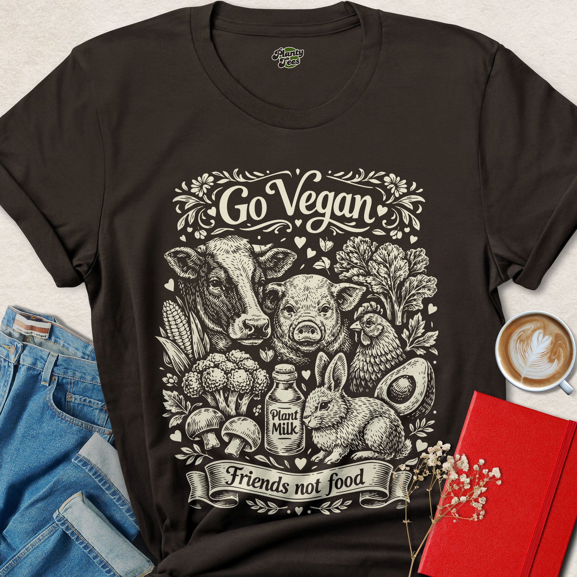 Go Vegan Friends Not Food Animal Rights Graphic Tee – Planty Tees